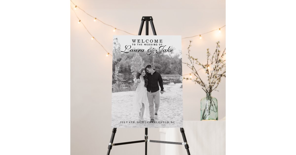 Wedding Welcome Top Couple's Script Photo Sign | Zazzle