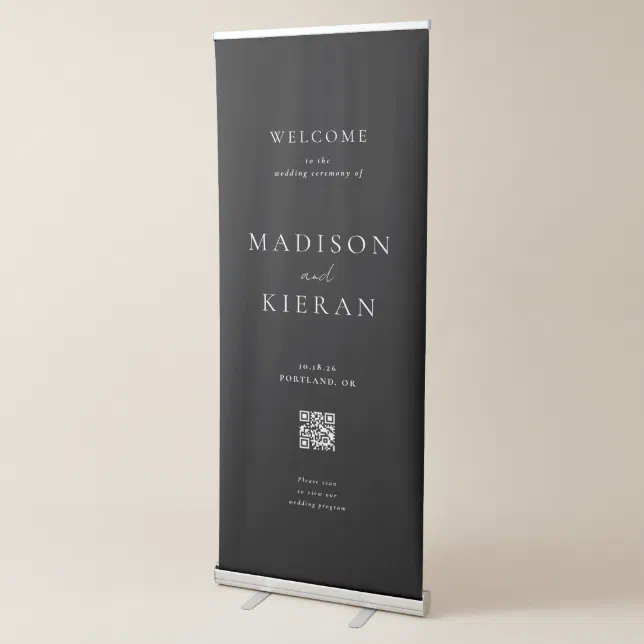 Wedding Welcome with QR Code Ceremony Program Retractable Banner | Zazzle