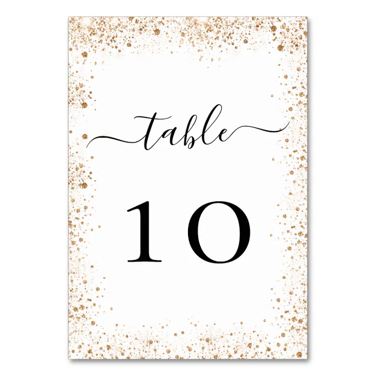 Wedding white gold gitter dust table number | Zazzle