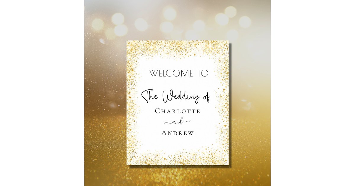Wedding white gold sparkles welcome poster | Zazzle
