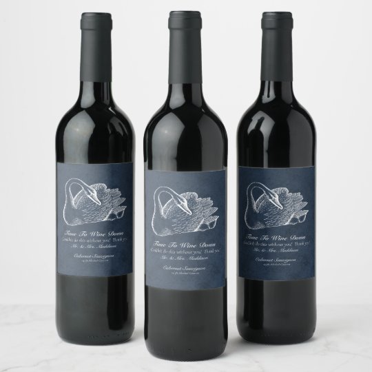 Wedding White Swan Navy Blue Wine Down Wine Label | Zazzle.com