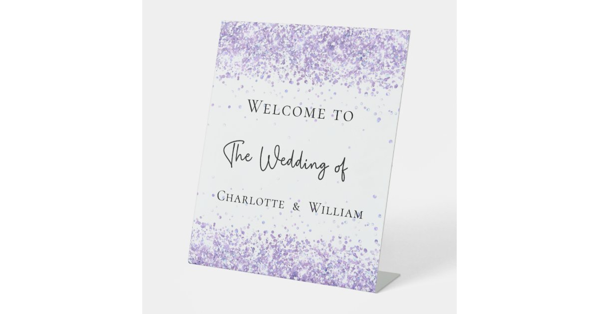 Wedding white violet lavender welcome pedestal sign | Zazzle