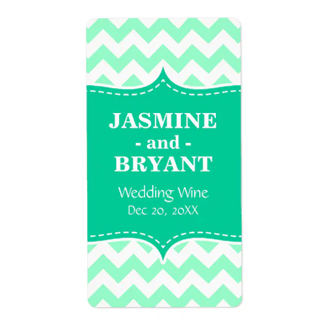 Wedding Wine Bottle Mint Chevron Pattern Favor Label | Zazzle