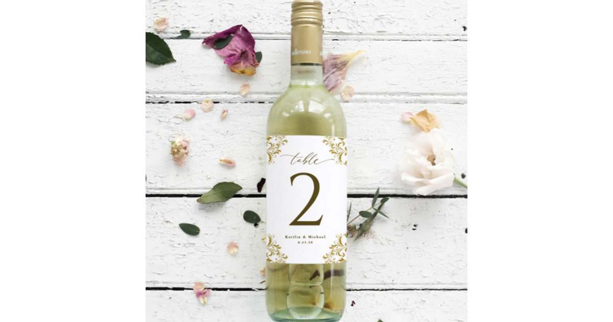 Wedding Wine Bottle Table Numbers Vintage Gold Sticker | Zazzle