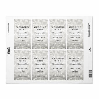 Wedding Wine Label Silver Glitter Lights | Zazzle