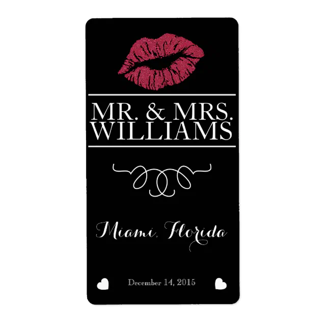 wedding wine table wine bottle label lips glitter | Zazzle