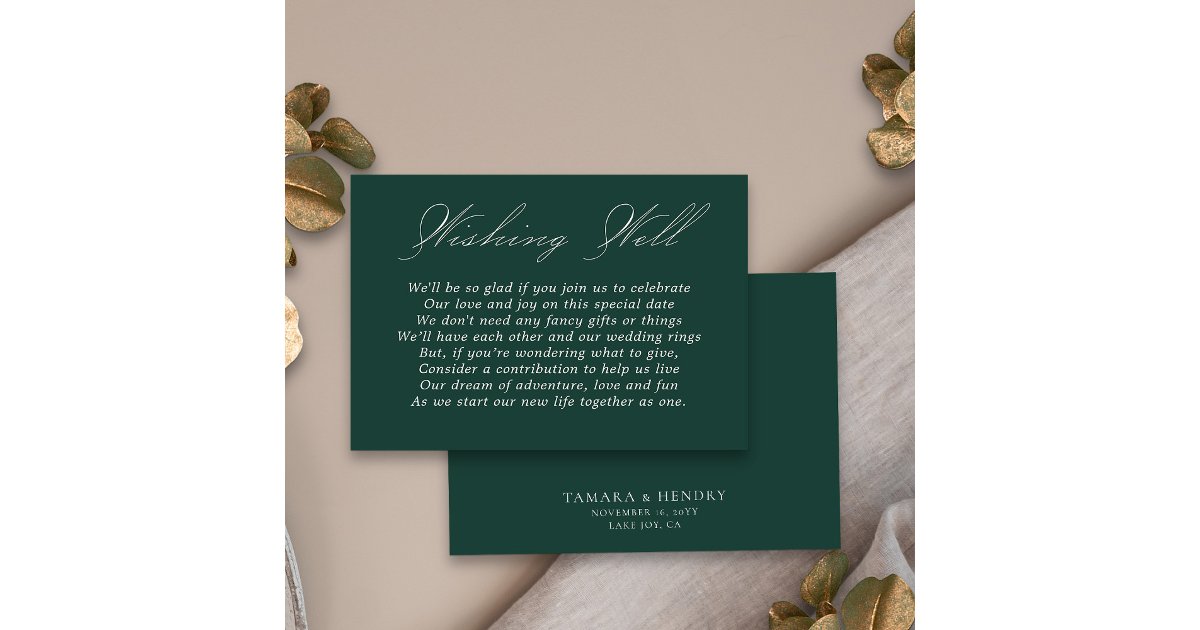 Wedding Wishing Well Calligraphy Emerald Green Enclosure Card | Zazzle