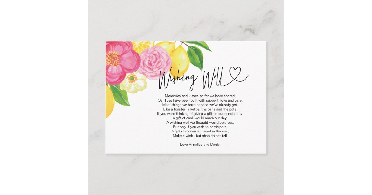 Wedding Wishing Well Gift Request Floral Enclosure Card | Zazzle