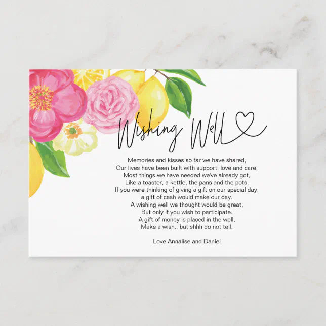 Wedding Wishing Well Gift Request Floral Enclosure Card | Zazzle