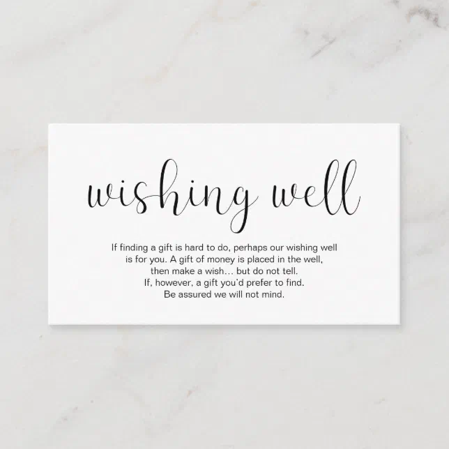 Wedding Wishing Well, Minimal design, Black font Enclosure Card | Zazzle