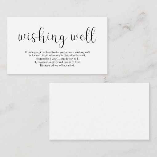 Wedding Wishing Well, Minimal design, Black font Enclosure Card | Zazzle