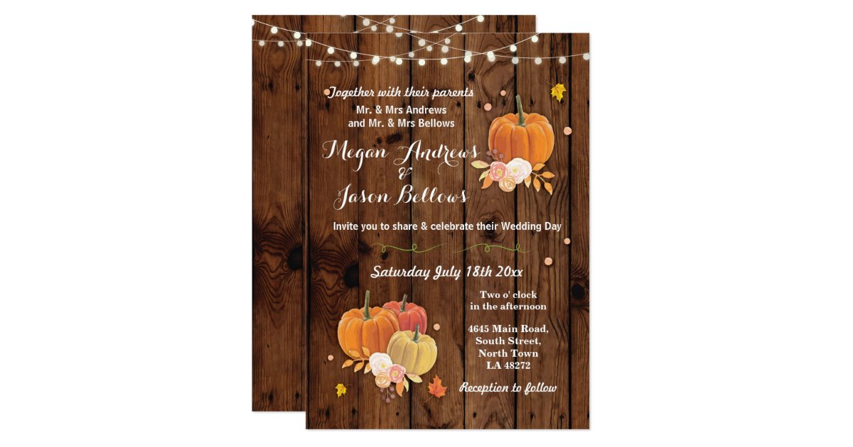 Wedding Wood Rustic Pumpkin Fall Autumn Invite | Zazzle.com