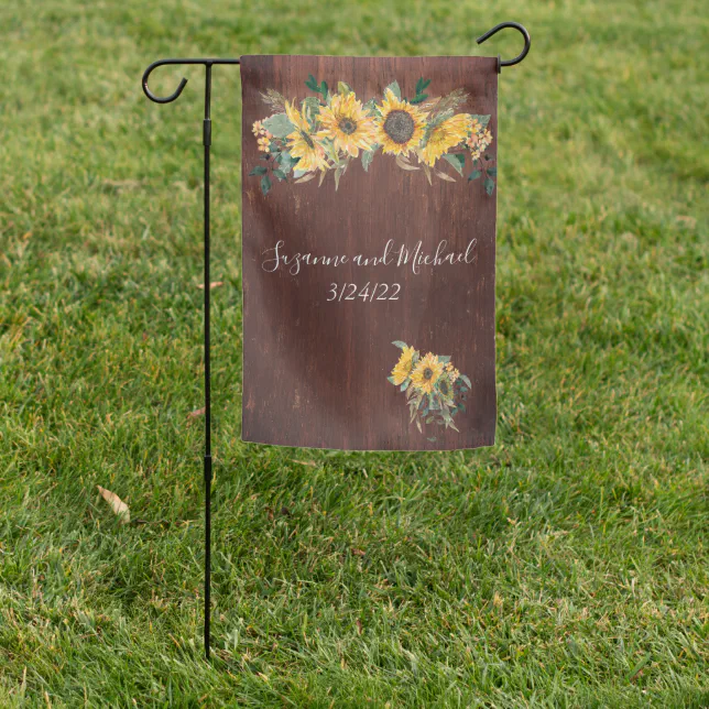 Wedding Wood Rustic Sunflower Custom Country Garden Flag | Zazzle
