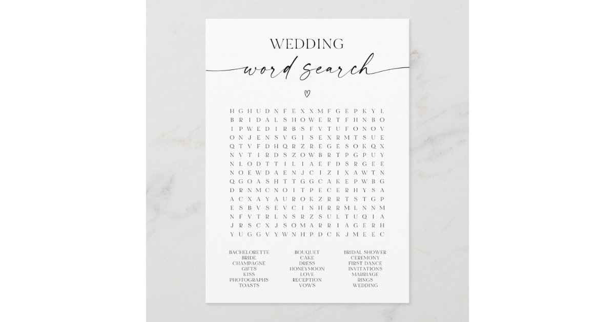 Wedding Word Search Bridal Shower Game Program | Zazzle