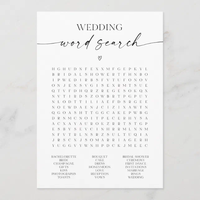 Wedding Word Search Bridal Shower Game Program | Zazzle