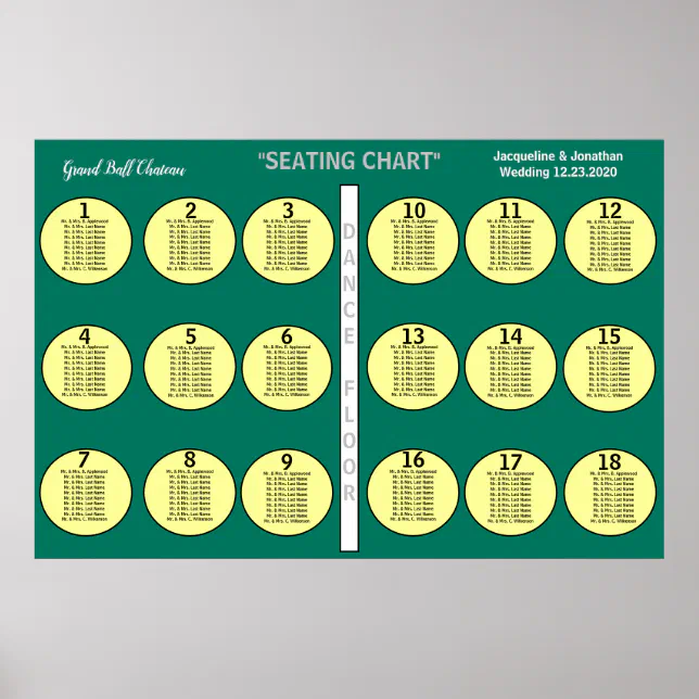 Wedding Yellow Green 18 Table Seating Chart | Zazzle