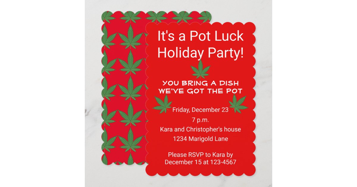 Weed Leaf Pot Luck Personalized Invitation | Zazzle