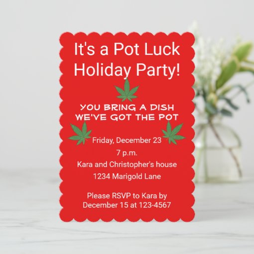 Weed Leaf Pot Luck Personalized Invitation | Zazzle