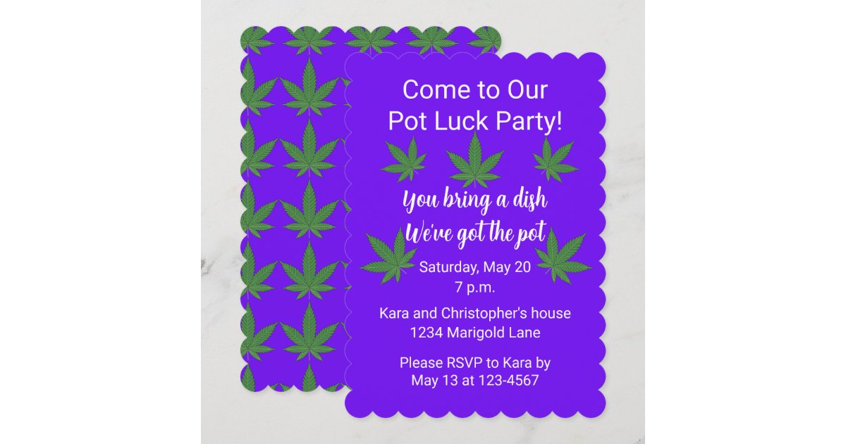 Weed Leaf Pot Luck Personalized Invitation | Zazzle