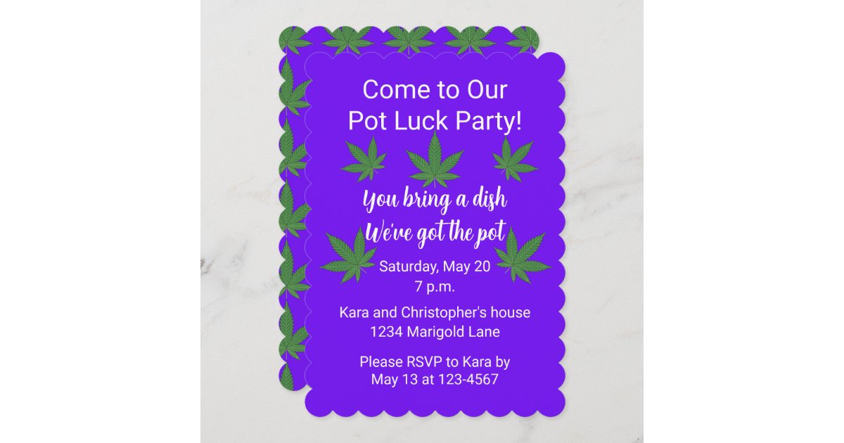 Weed Leaf Pot Luck Personalized Invitation | Zazzle