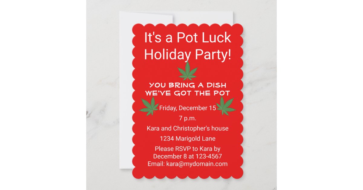 Weed Leaf Pot Luck Personalized Party Invitation | Zazzle