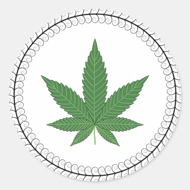 Weed Leaf Tree Swirl Trim Personalized Classic Round Sticker | Zazzle