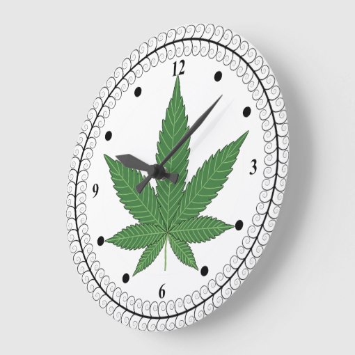 Weed Leaf Tree Swirl Trim Personalized Large Clock | Zazzle