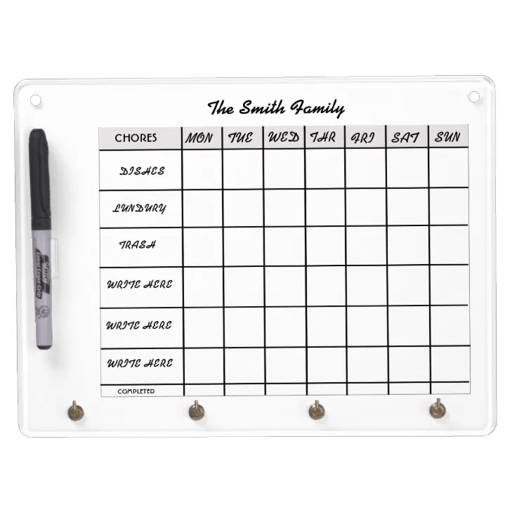 WEEK SCHEDULE CALENDAR CHORES DRY ERASE BOARD | Zazzle