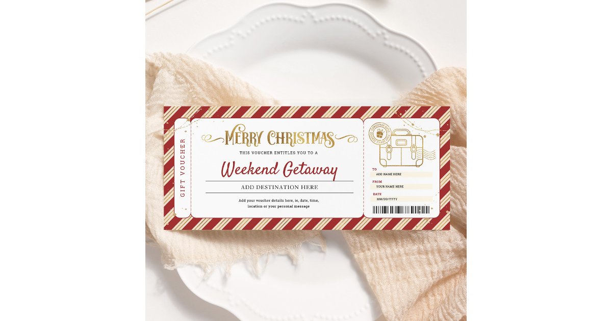 Weekend Getaway Christmas Gift Ticket Voucher Invitation | Zazzle