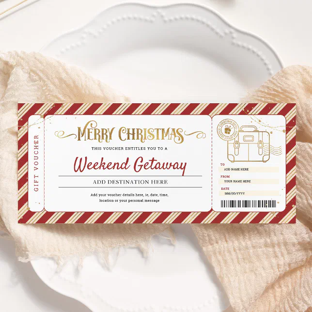 Weekend Getaway Christmas Gift Ticket Voucher Invitation | Zazzle