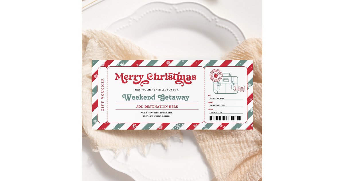 Weekend Getaway Christmas Gift Ticket Voucher Invitation | Zazzle