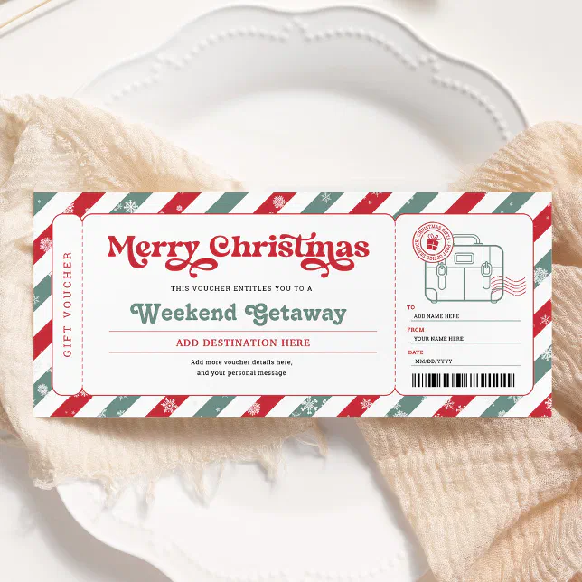 Weekend Getaway Christmas Gift Ticket Voucher Invitation | Zazzle