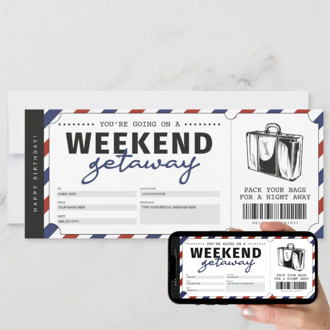 Weekend Getaway Gift Travel Ticket Voucher Invitation | Zazzle