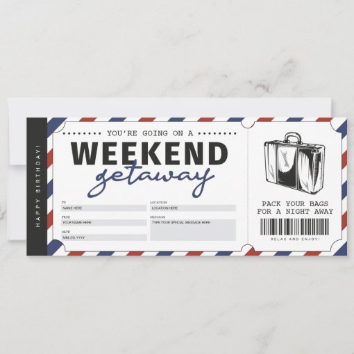 Weekend Getaway Gift Travel Ticket Voucher Invitation | Zazzle