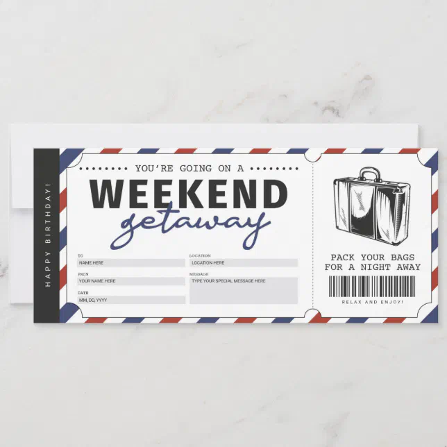 Weekend Getaway Gift Travel Ticket Voucher Invitation | Zazzle