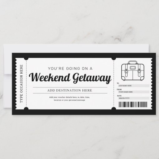 Weekend Getaway Gift Trip Travel Voucher Invitation | Zazzle