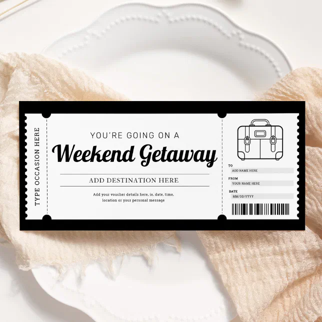 Weekend Getaway Gift Trip Travel Voucher Invitation | Zazzle