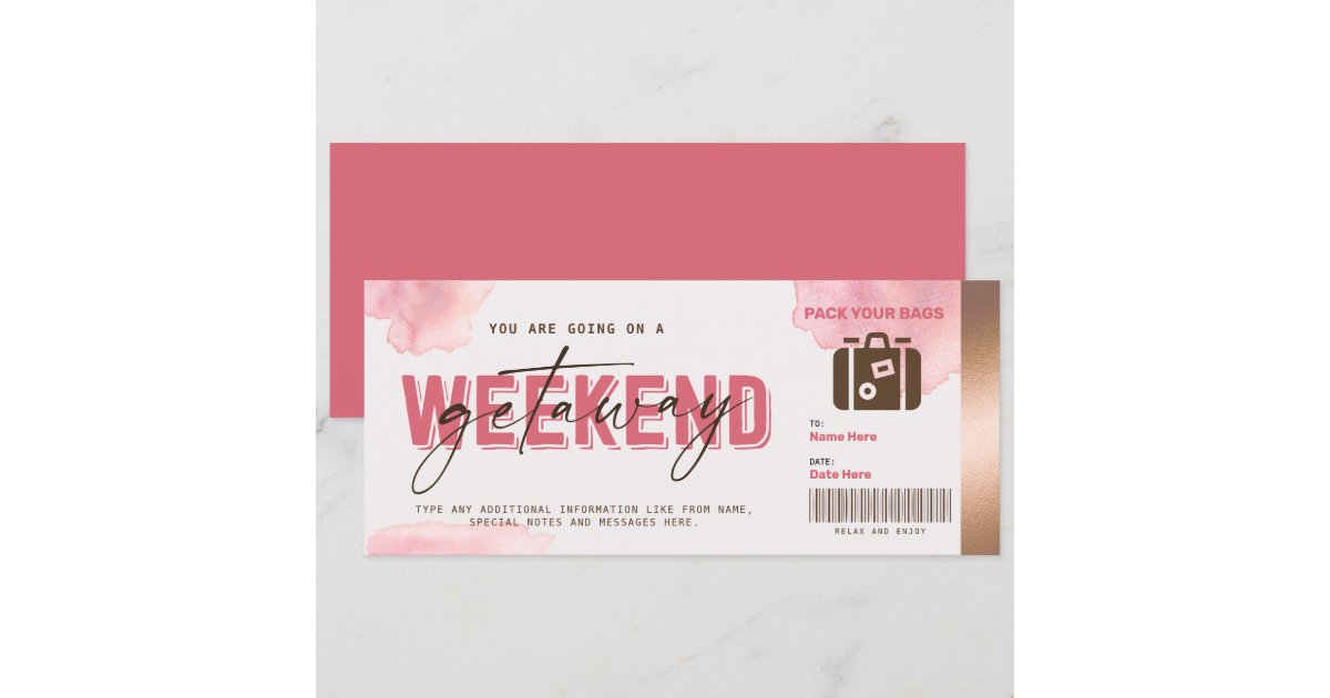 Weekend Getaway Gift Voucher Hotel Stay Ticket | Zazzle