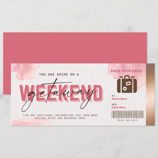 Weekend Getaway Gift Voucher Hotel Stay Ticket | Zazzle
