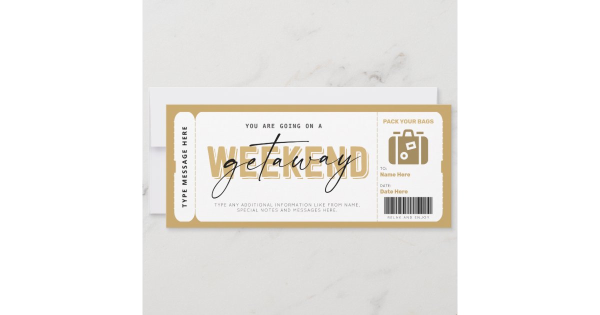 Weekend Getaway Gift Voucher Hotel Stay Ticket | Zazzle