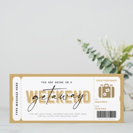 Weekend Getaway Gift Voucher Hotel Stay Ticket | Zazzle
