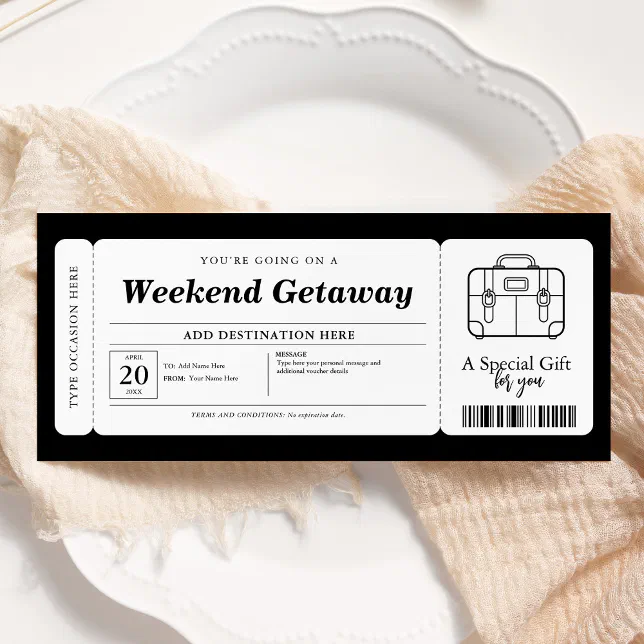 Weekend Getaway Surprise Gift Ticket Voucher Invitation | Zazzle