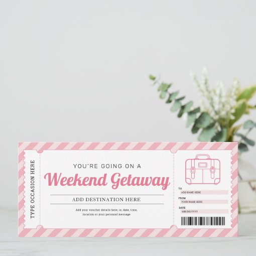 Weekend Getaway Trip Pink Gift Travel Voucher Invitation | Zazzle