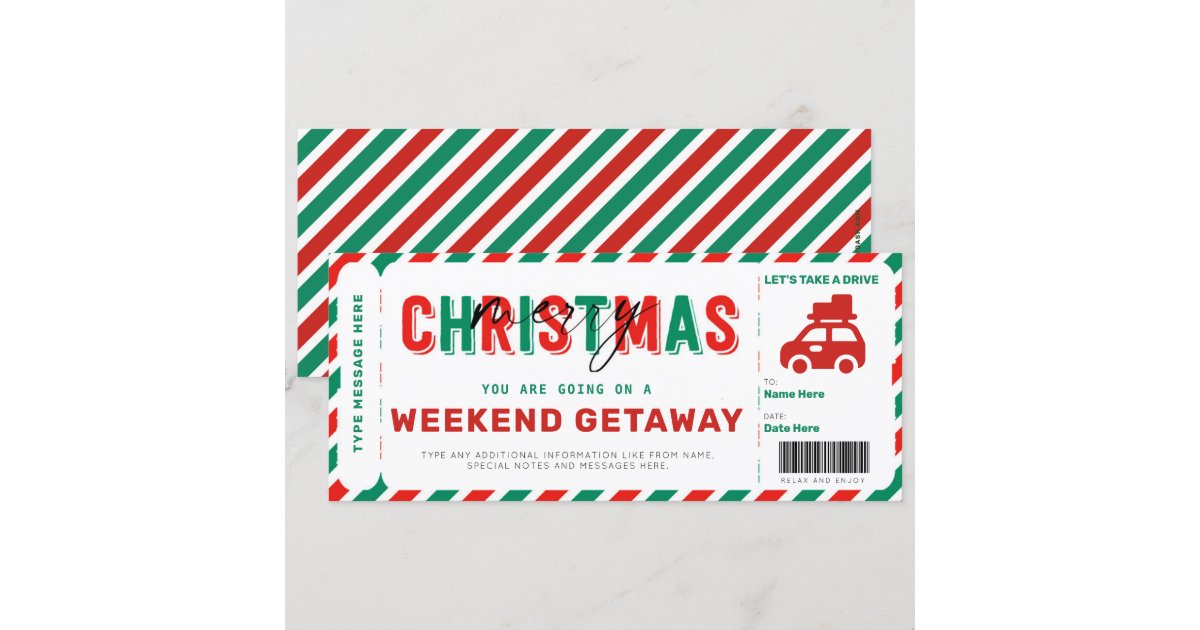 Weekend Getaway Voucher Christmas Gift Ticket | Zazzle