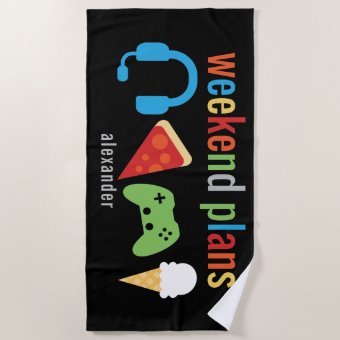 Weekend Plans Gamer Video Game Snacks Kids Beach Towel | Zazzle