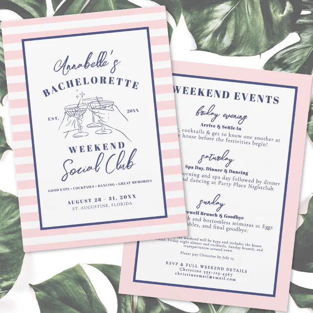 Weekend Social Club Preppy Bachelorette Party Invitation | Zazzle