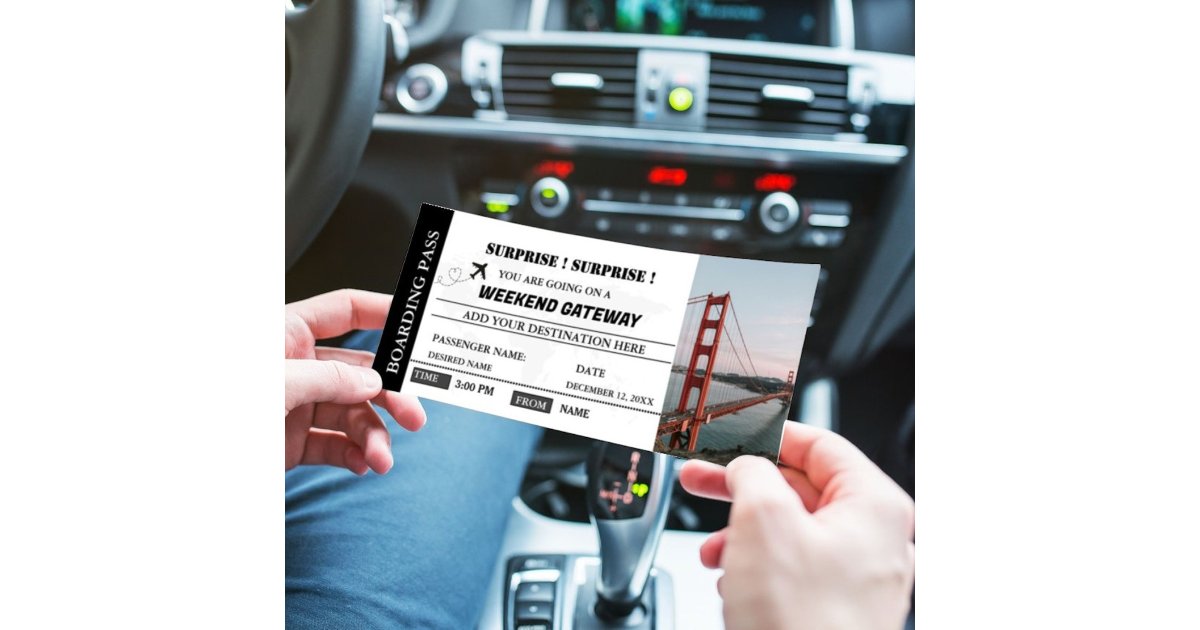 Weekend surprise Getaway Boarding pass Ticket Invitation | Zazzle