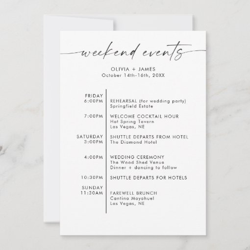 Weekend Wedding Event List, Wedding Welcome Letter Invitation | Zazzle