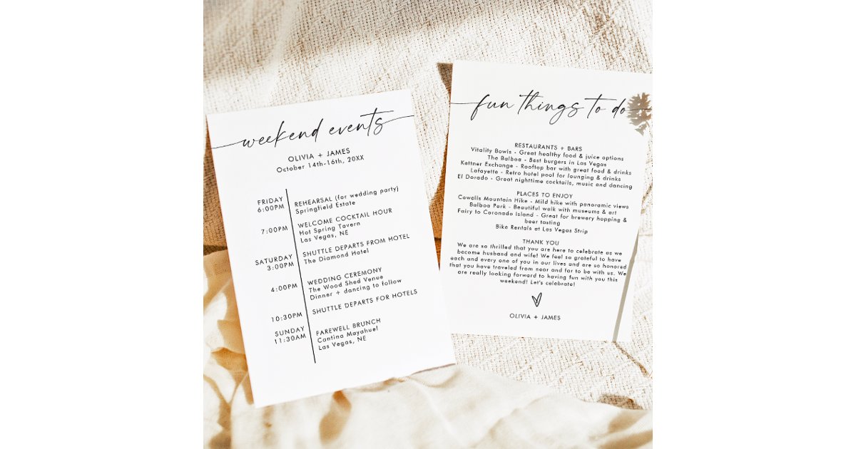 Weekend Wedding Event List, Wedding Welcome Letter Invitation | Zazzle