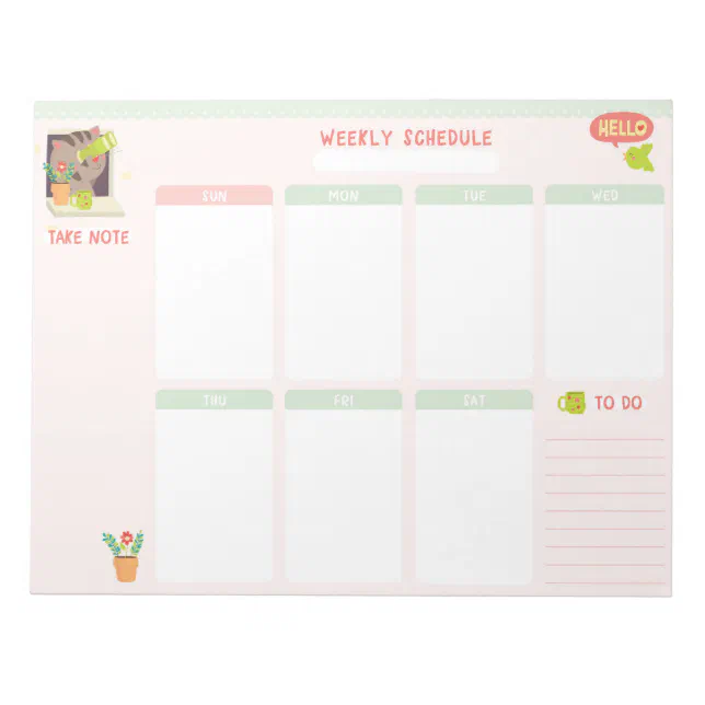 Weekly Calendar 8.5x11 Notepad | Zazzle